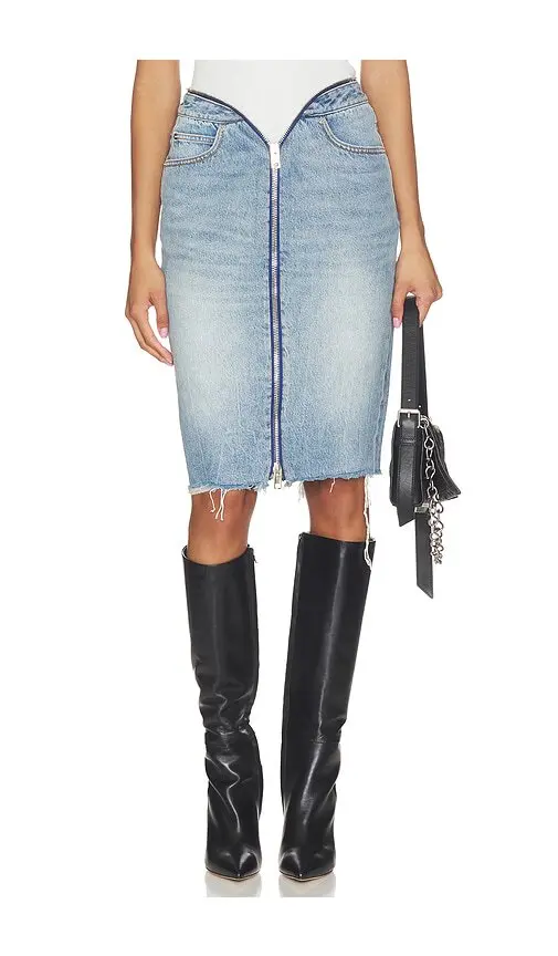 Alexander Wang Dipped V Zip Waistband Denim Skirt - Authentic Light Indigo