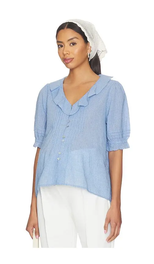Hatch The Plaid Lou Lou Nursing Blouse - Light Blue Plaid