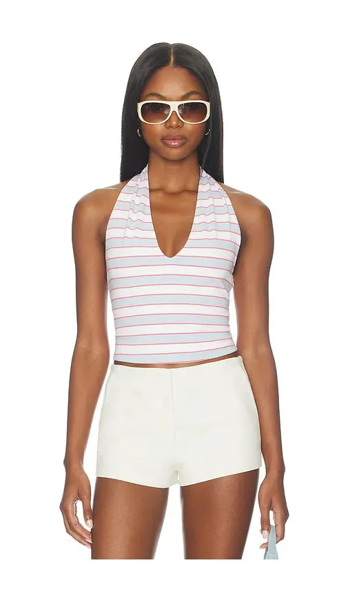 Good American Super Stretch Halter Tank Top - Sky Stripe