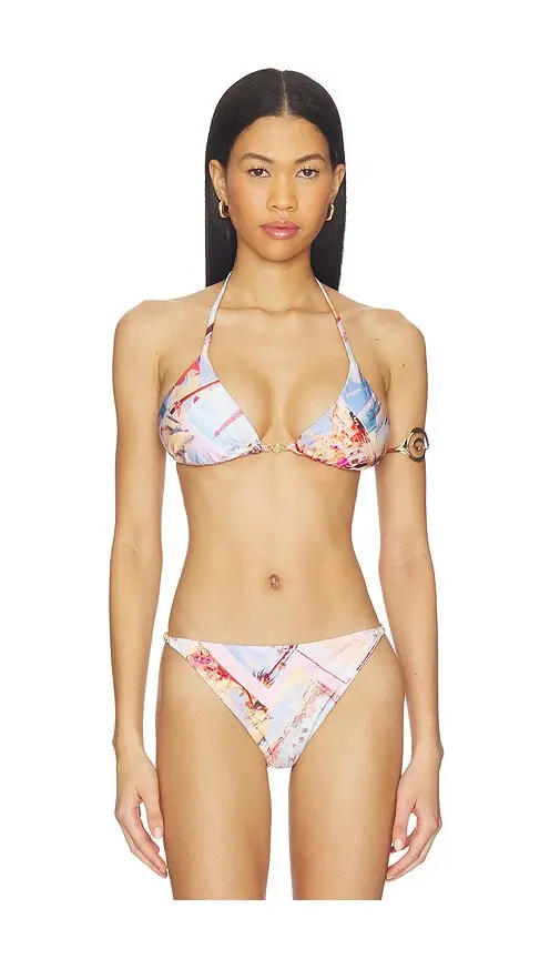 L'Agence Kristin Postcard Print Bikini Tri Slider Bra In Blush - Multi