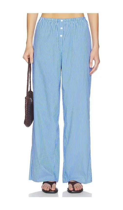 Good American Poplin Pull On Pants - Blue & White Stripe