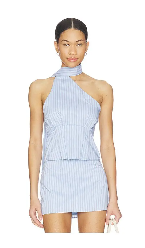 ALL THE WAYS Sandy Tie Neck Top - Blue Stripe