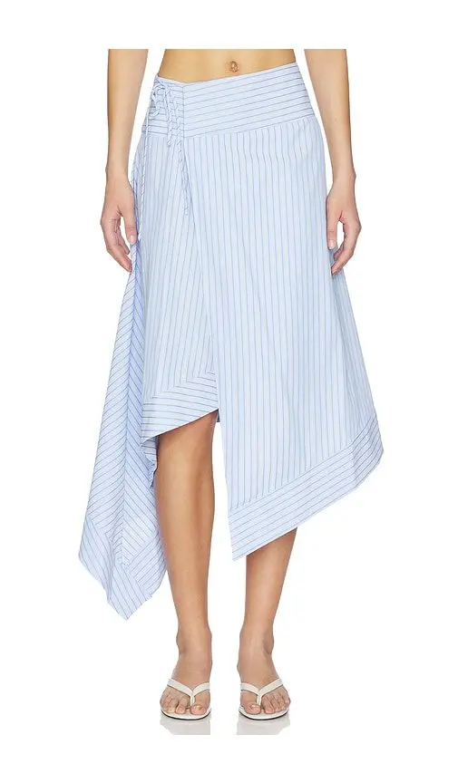 MORE TO COME Asymmetrical Wrap Skirt - Blue Stripe