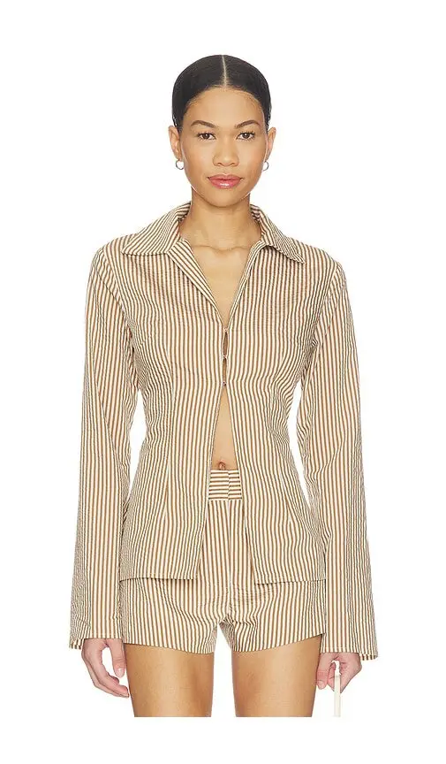 ALL THE WAYS Reed Top - Brown & Cream Stripe