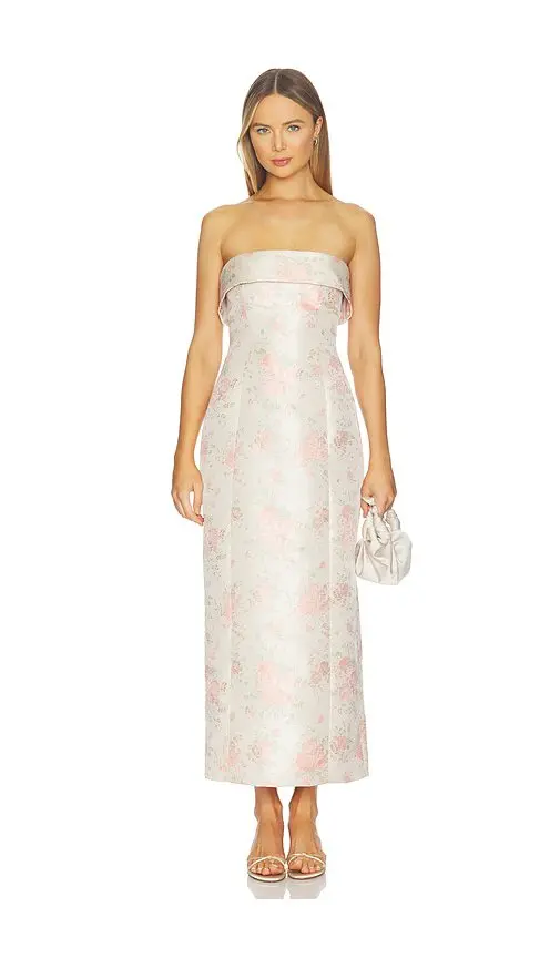 STONE COLD FOX X Cathy Midi Dress In Ivory - Pink Multi Floral