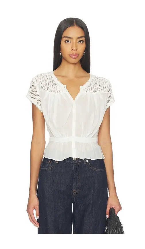 Free People Glimmer Embroidered Top - Clean Ivory