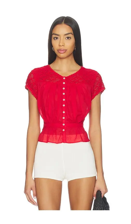 Free People Glimmer Embroidered Top - High Risk Red