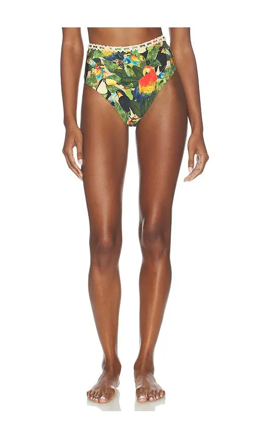 Farm Rio Bird Leaves High Waist Bikini Bottom - Sand