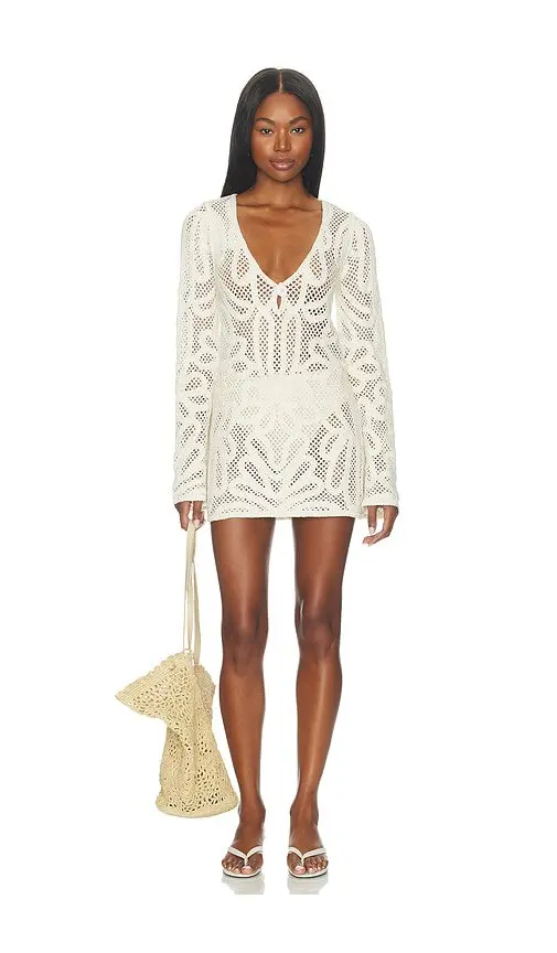 Show Me Your Mumu Anywhere Mini Dress - White Sand Crochet
