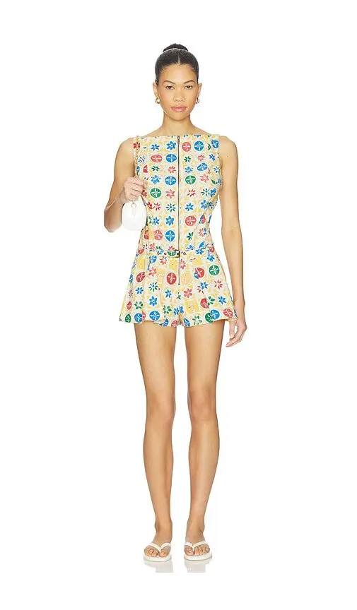 Free People Dune Dancer Printed Romper - Buttercream Combo