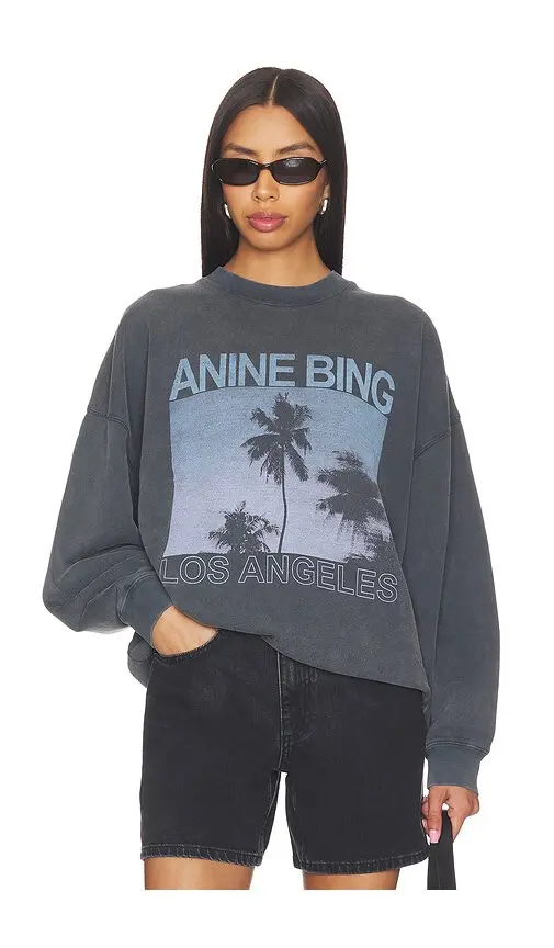 ANINE BING Miles Palms Sweatshirt - Washed Grey