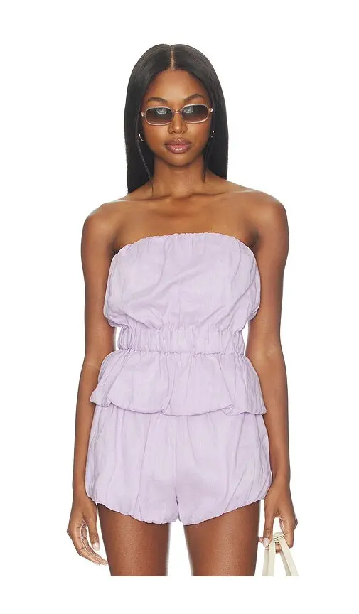 AEXAE Linen Bandeau Ruched Top - Lavender