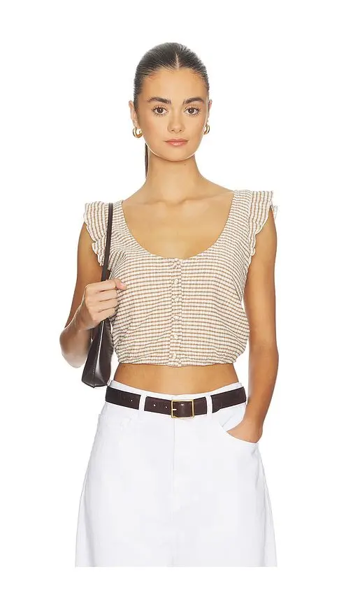 STONE COLD FOX X Leni Top In Taupe - Taupe Gingham