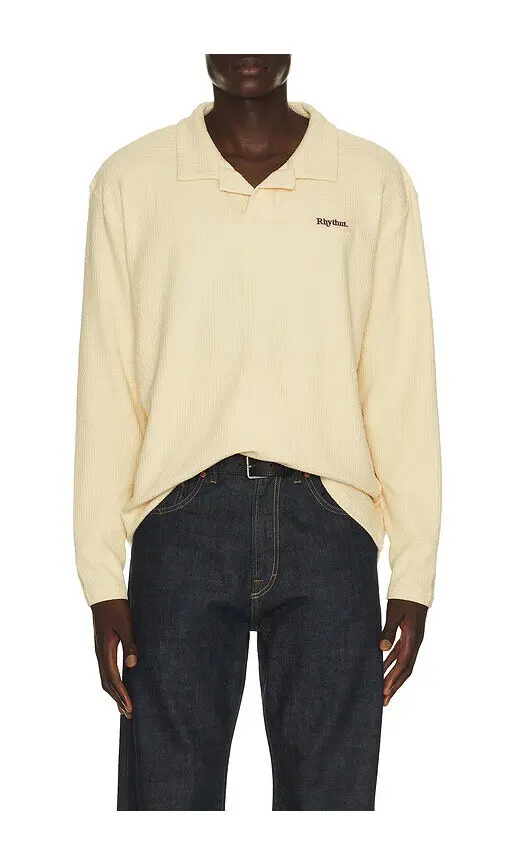 RHYTHM Waffle Rugby Polo In Cream