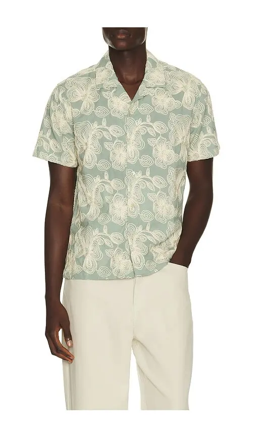 Rails Tyler Camp Collared Shirt In Sage - Floral Rope Jade