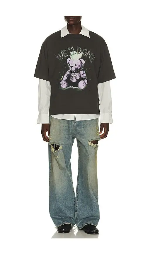 We11Done Punk Teddy T-shirt In Grey - Charcoal