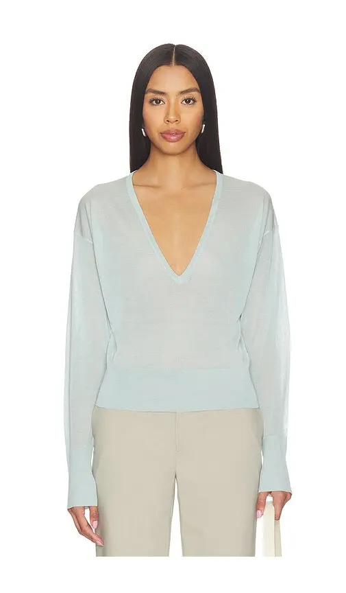 FLEUR DU MAL Sheer Knit V-neck Sweater - Frosted Mint