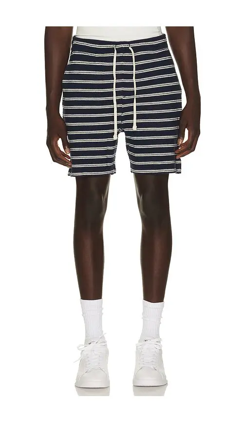 Polo Ralph Lauren Cotton Club Bar Stripe Textured Pull On Short In Navy - Newport Navy Pale Cream
