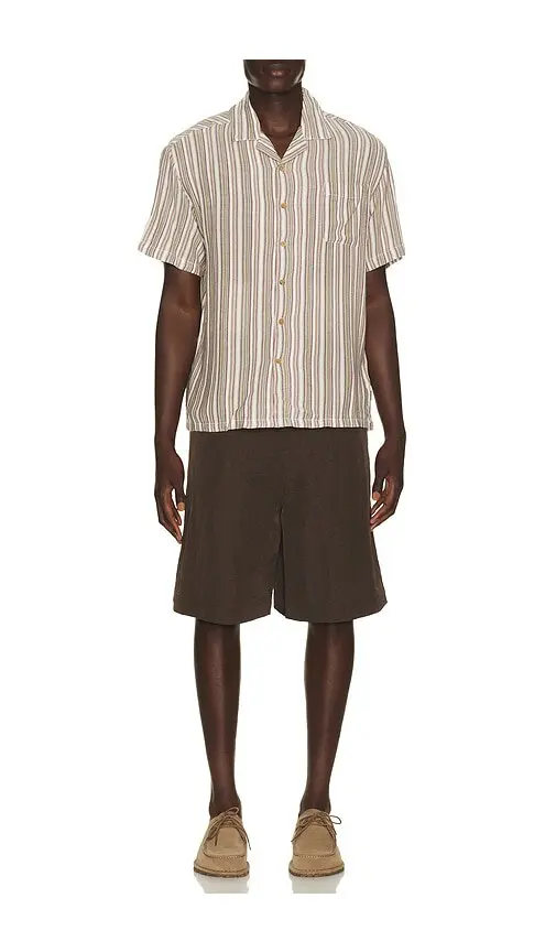 Brixton Bunker Twisted Stripe Woven Shirt In Wine,brown