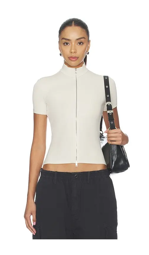 Alexander Wang Short Sleeve Rashguard Top With Mock Neck - Ivory