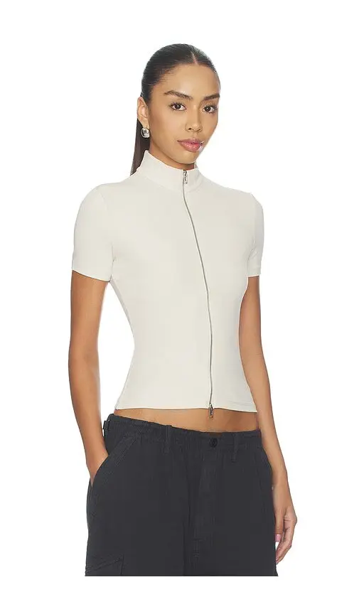 Alexander Wang Short Sleeve Rashguard Top With Mock Neck - Ivory