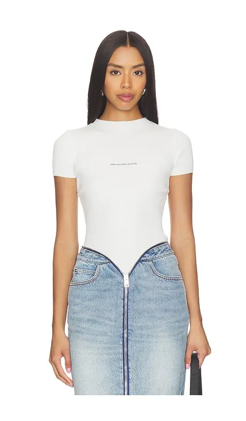 Alexander Wang Short Sleeve Crewneck Top With Jacquard Logo - White