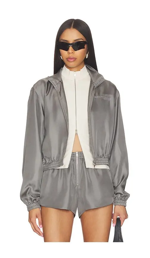 Alexander Wang Cropped Track Jacket In Grey - Steel Grey