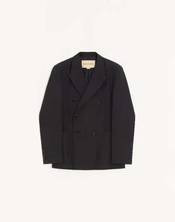 Valentino Garavani Double-breasted Wool Jacket With Pressed Crease - Black