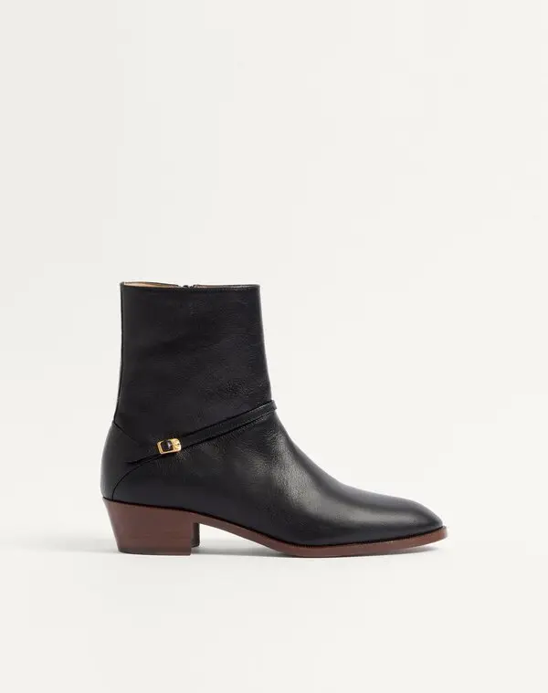 Valentino Garavani Pat Ankle Boot In Kidskin - Black