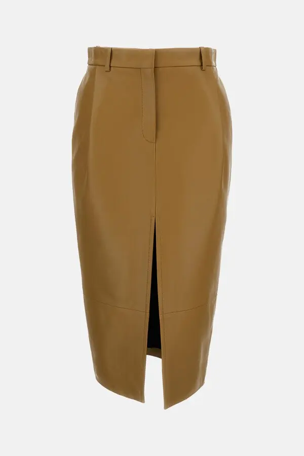 Khaite Anden Leather Midi Skirt - Brown