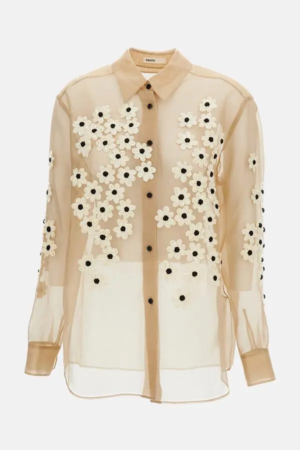 Khaite Argo Shirt With Floral Appliqués - Beige
