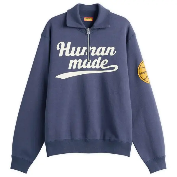 HUMAN MADE Half Zip Logo Sweatshirt - Navy