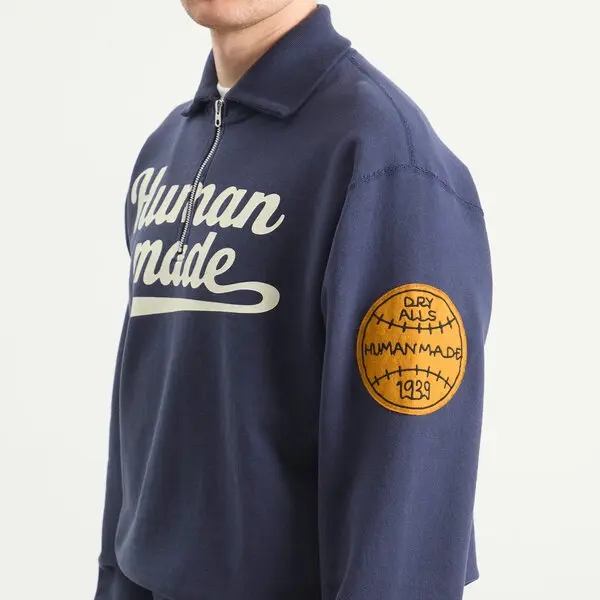 HUMAN MADE Half Zip Logo Sweatshirt - Navy