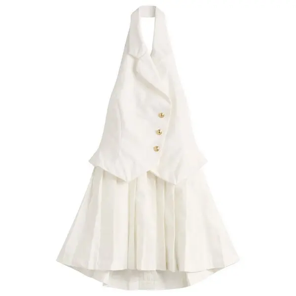 TOLU COKER Cotton Pleated Waistcoat Mini Dress - White