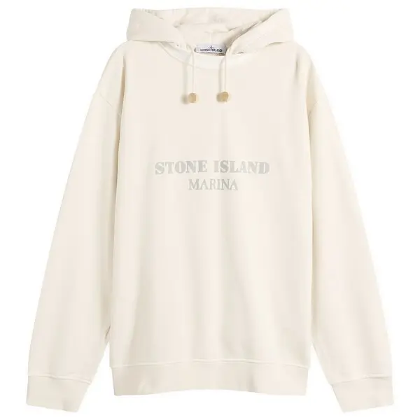 Stone Island Marina Garment-dyed Logo Hoodie - Ivory