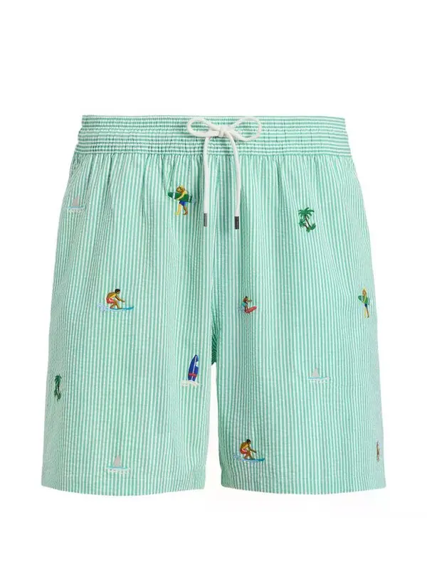 Polo Ralph Lauren Embroidered Striped Swim Shorts - Green