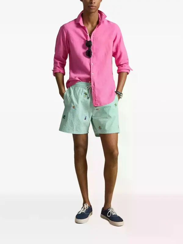 Polo Ralph Lauren Embroidered Striped Swim Shorts - Green