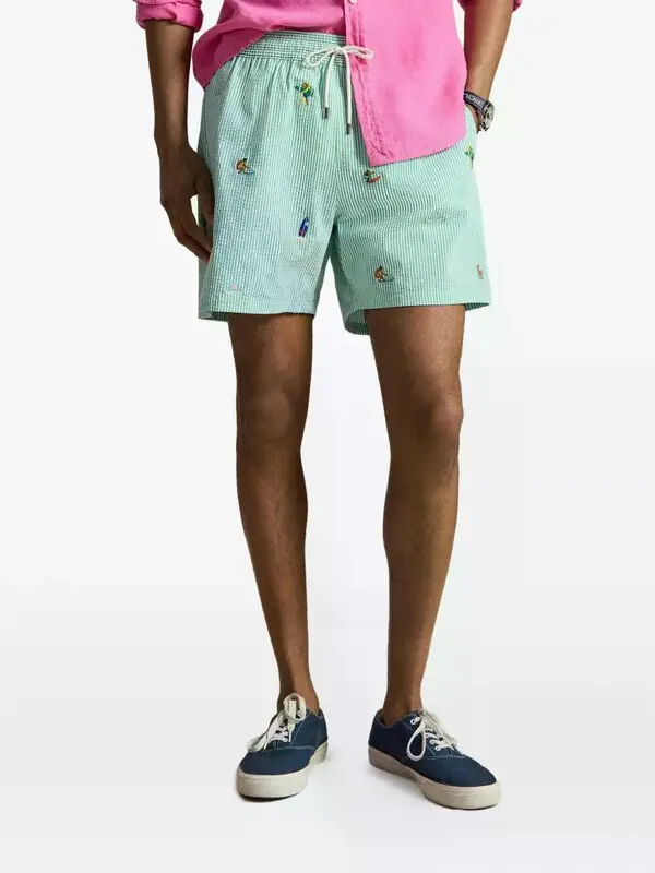 Polo Ralph Lauren Embroidered Striped Swim Shorts - Green