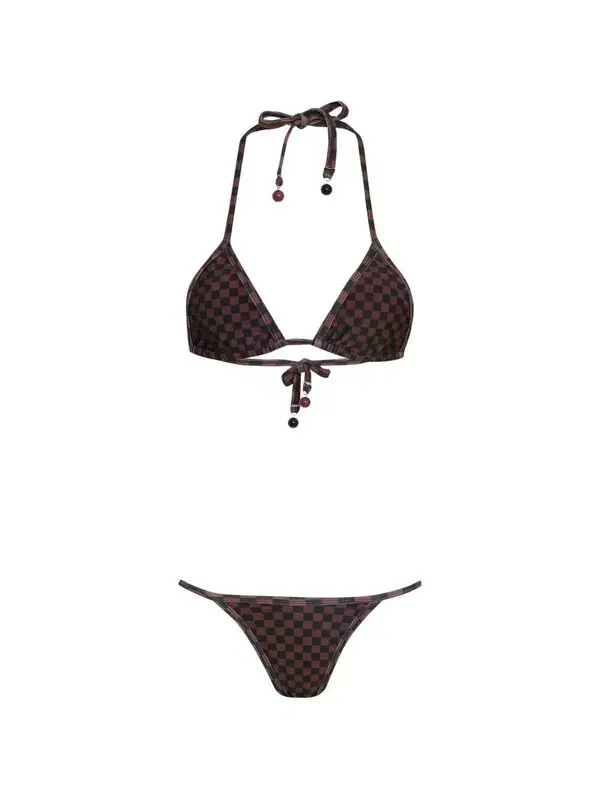 AMIR SLAMA Checkered Beaded Swimwear - Brown