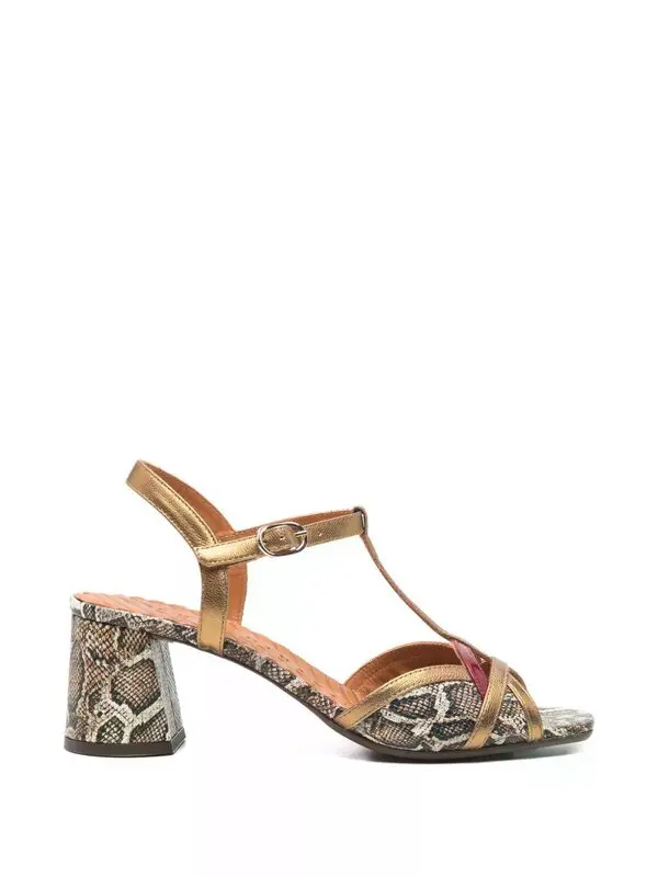Chie Mihara Snakeskin T-strap Sandals - Gold