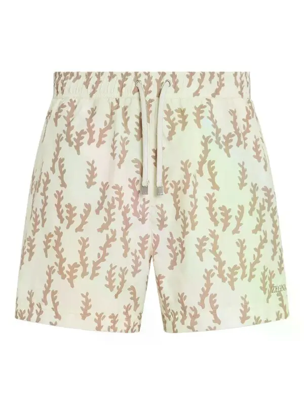 Zegna Leaf-print Swim Shorts - Neutrals