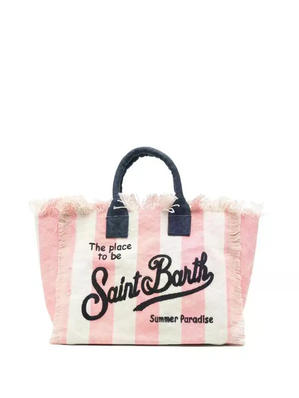 MC2 SAINT BARTH Stripe-pattern Frayed Tote Bag - Neutrals