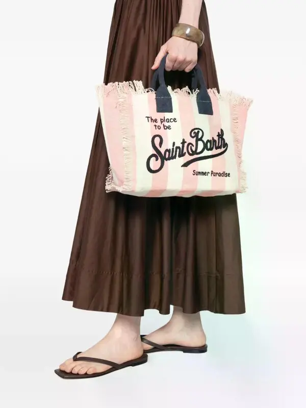 MC2 SAINT BARTH Stripe-pattern Frayed Tote Bag - Neutrals