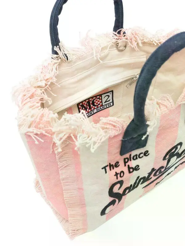 MC2 SAINT BARTH Stripe-pattern Frayed Tote Bag - Neutrals