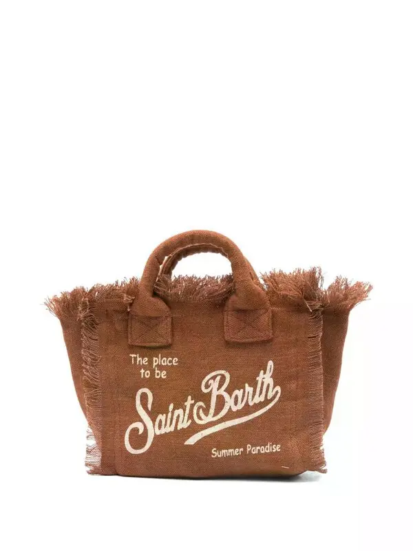 MC2 SAINT BARTH Mini Vanity Linen Frayed Shoulder Bag - Brown