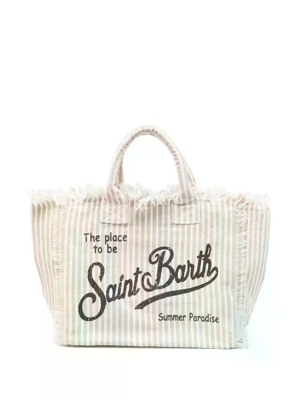 MC2 SAINT BARTH Striped Fringed Tote Bag - Neutrals
