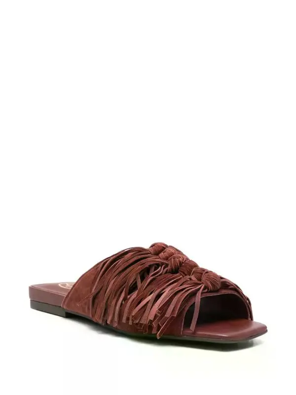 Ash Fringed Flat Sandals - Brown