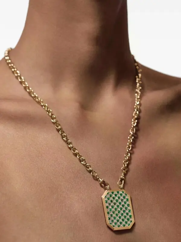MARIE LICHTENBERG Checkered Emerald And Diamond Necklace