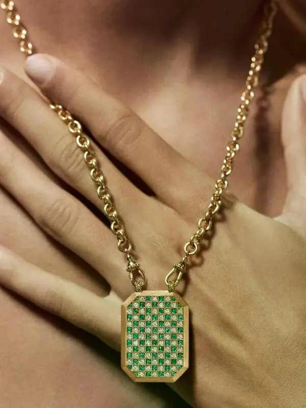 MARIE LICHTENBERG Checkered Emerald And Diamond Necklace