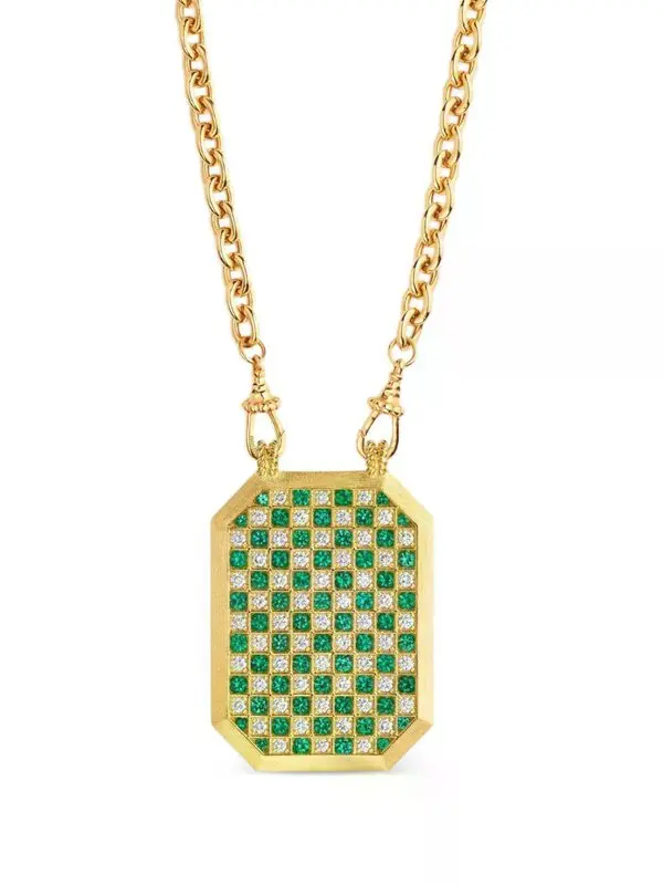 MARIE LICHTENBERG Checkered Emerald And Diamond Necklace